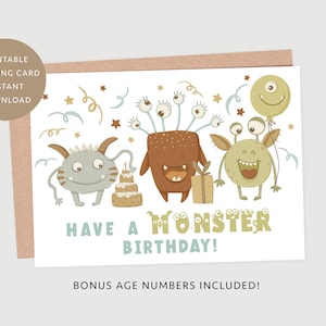 Happy Monsters, Kids Printable Birthday Card | Instant Download - Etsy