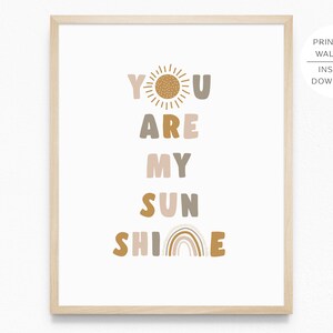 BOHO You Are My Sunshine Printable Wall Art Quote, Boho Sun Rainbow ...