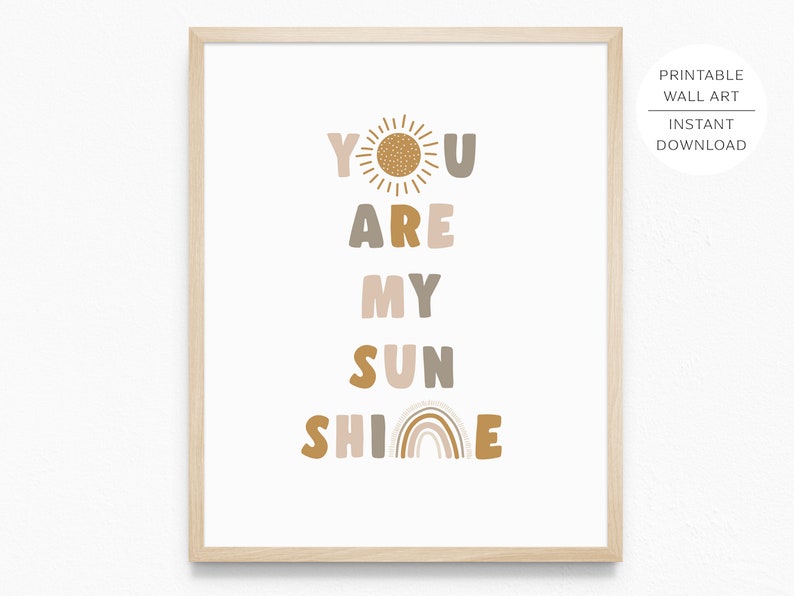 BOHO You Are My Sunshine Printable Wall Art Quote, Boho Sun Rainbow ...
