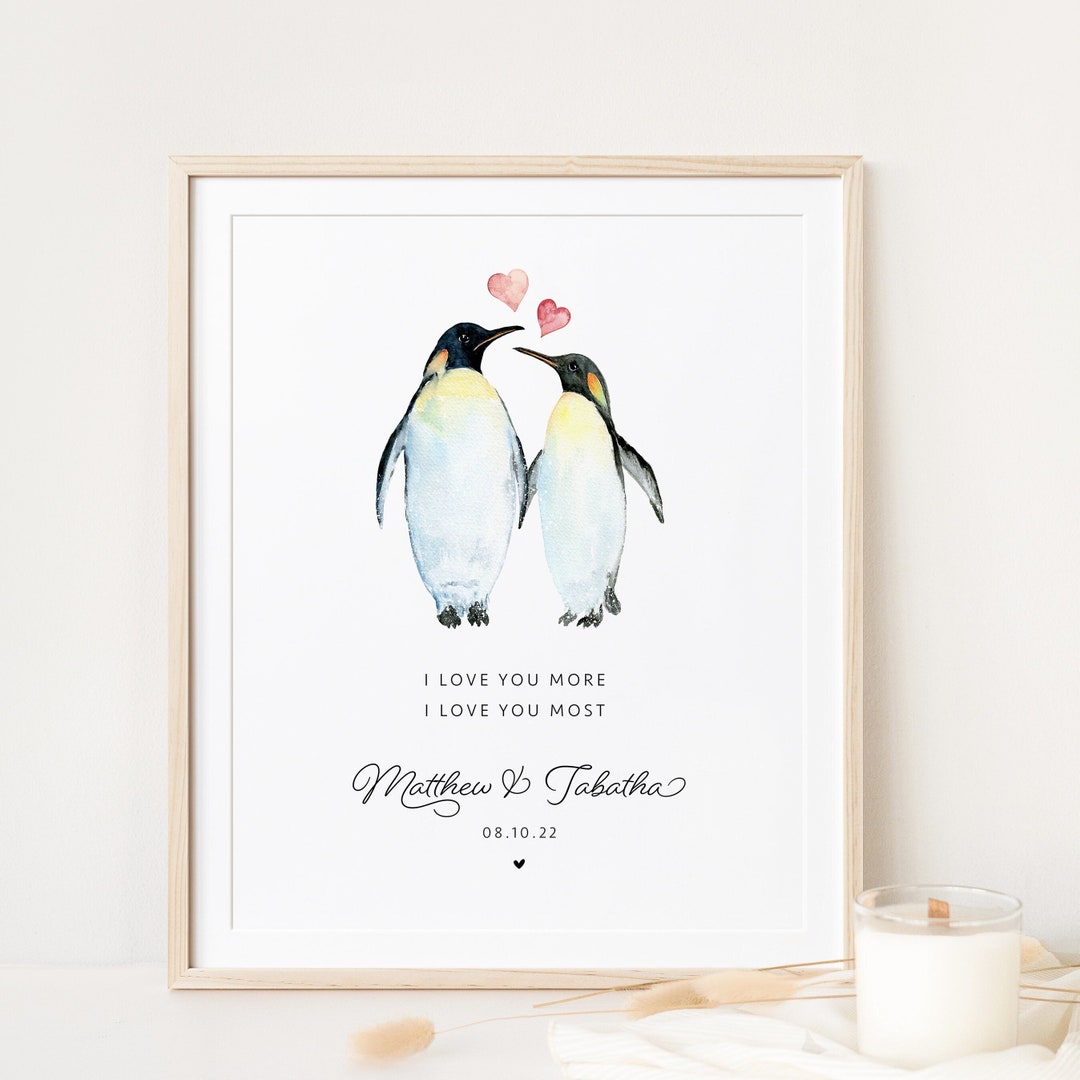 Personalised Penguin Couple Printable Wall Art, Pebble Promise, for Her ...