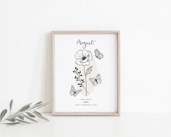August Birth Flower POPPY Printable Wall Art Poppy Flower - Etsy