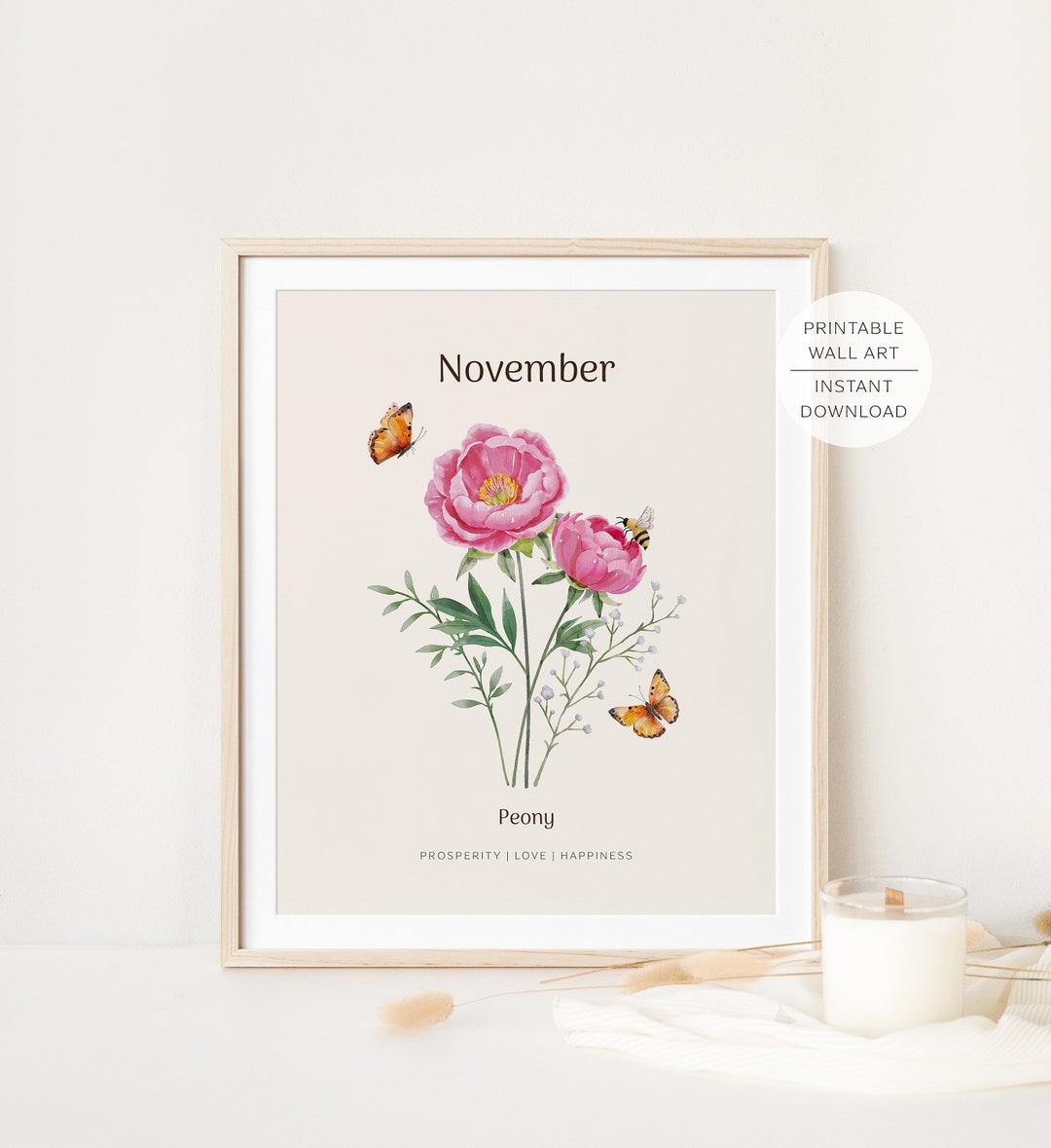 PEONY November Birth Month Flower Printable Wall Art, Peony Flower ...