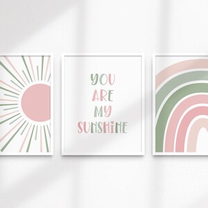 BOHO You Are My Sunshine Printable Wall Art, Nursery Art, Set of 3, Sun ...