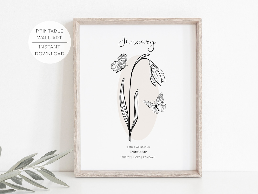January Birth Flower SNOWDROP Printable Wall Art | Snowdrop Flower ...
