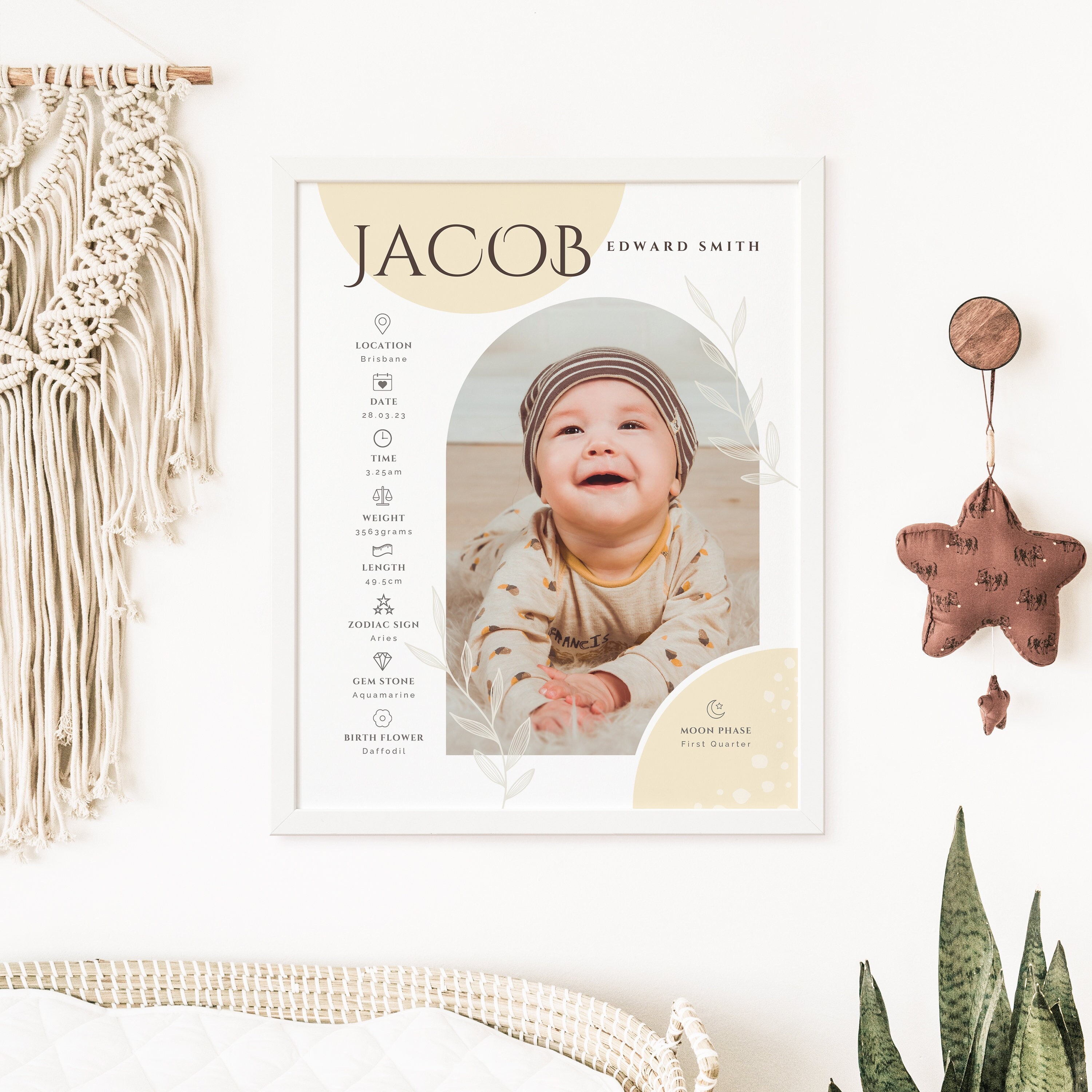 Editable Baby Stats Birth Poster Canva Template, Modern Moon Phase ...