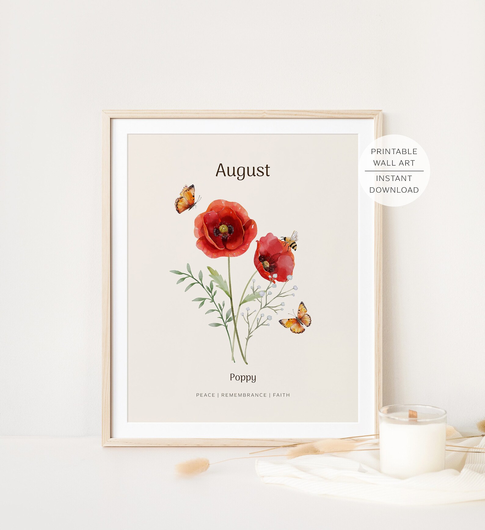 POPPY August Birth Month Flower Printable Wall Art Water - Etsy