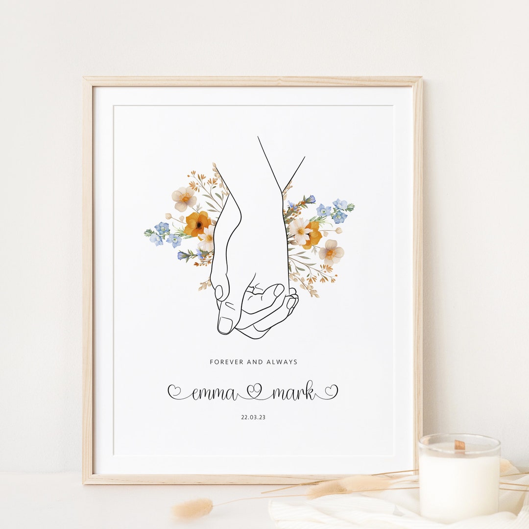 Personalised Couples Printable Wall Art | Couple Holding Hands Art ...