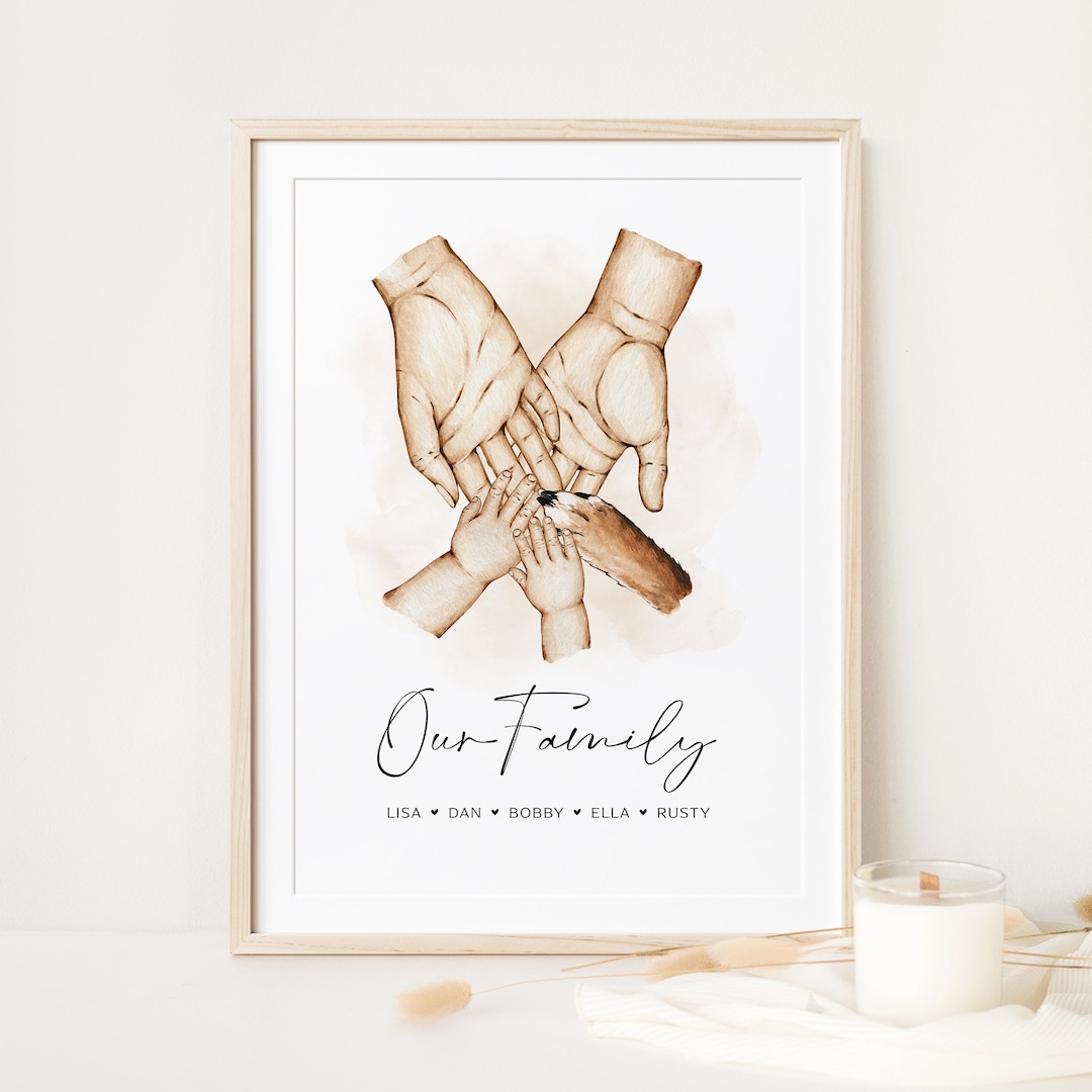 Personalised Family Portrait Printable Wall Art | Family Holding Hands ...