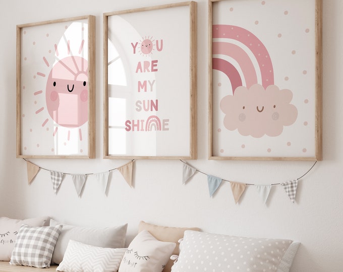 You Are My Sunshine Prints, Girl Nursery Room Printable Wall Art, Pink ...