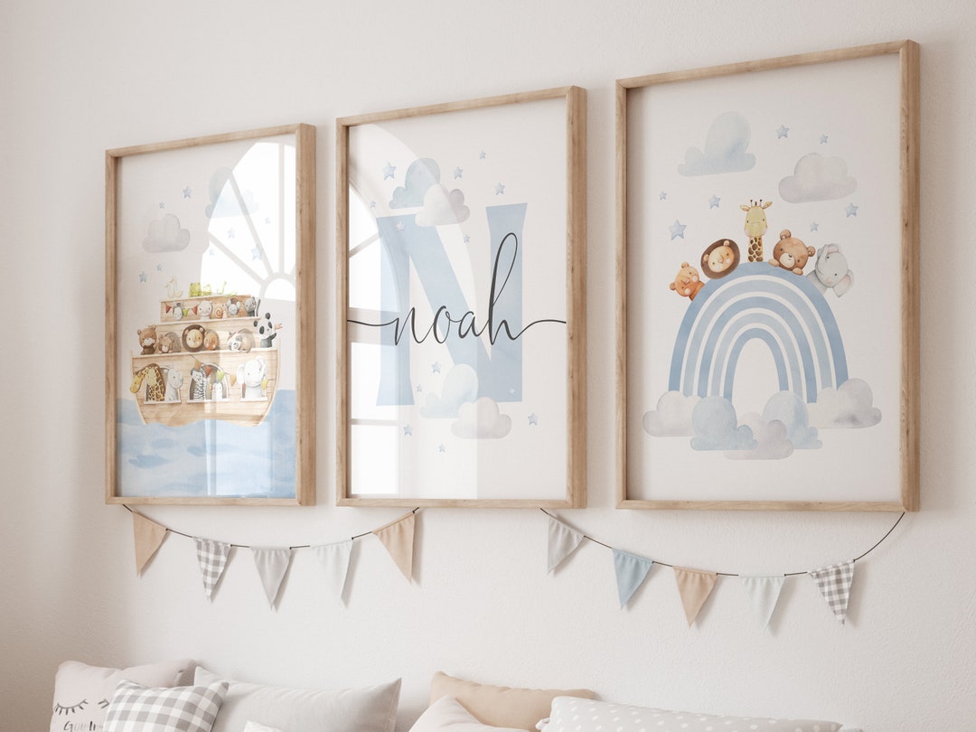 Personalised Noahs Ark Nursery Printable Wall Art, Set of 3, Safari ...