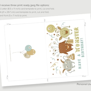 Happy Monsters, Kids Printable Birthday Card | Instant Download - Etsy