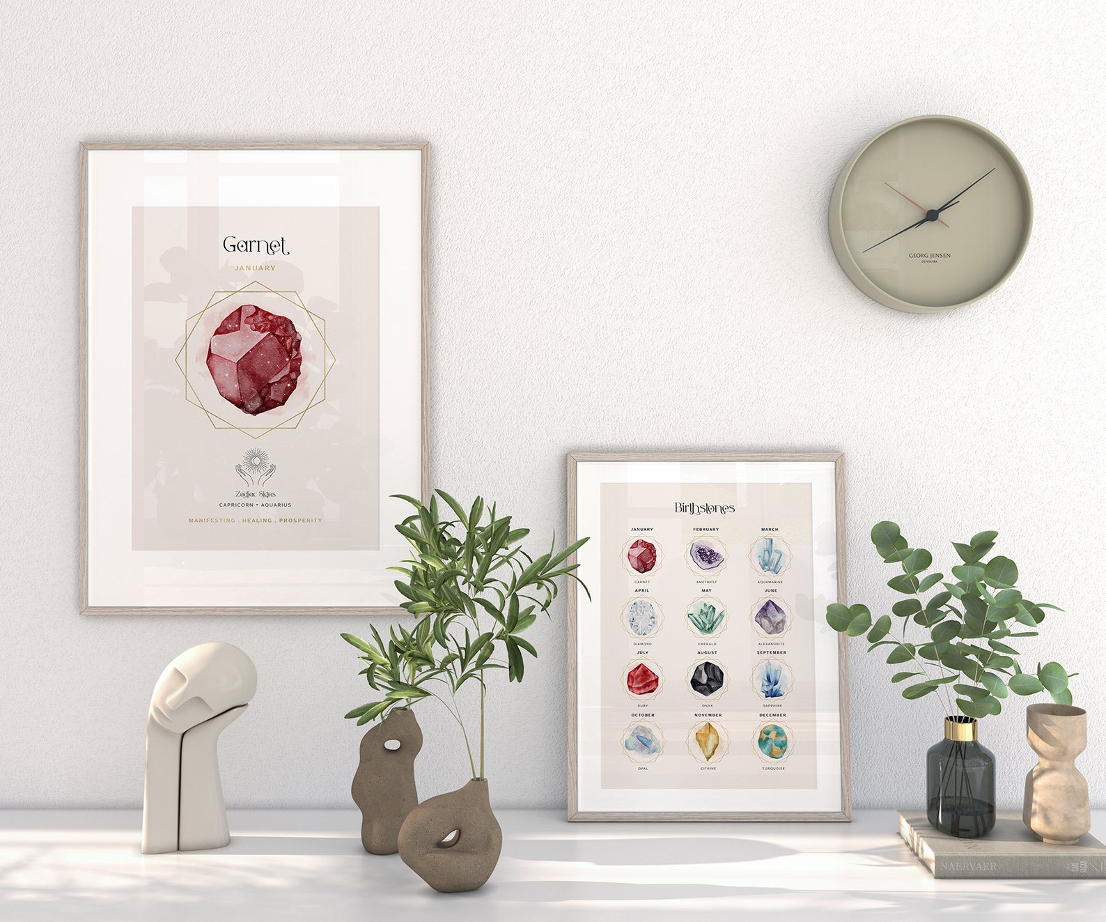 Birthstone Chart Printable Wall Art, Gemstone Monthly Calendar ...