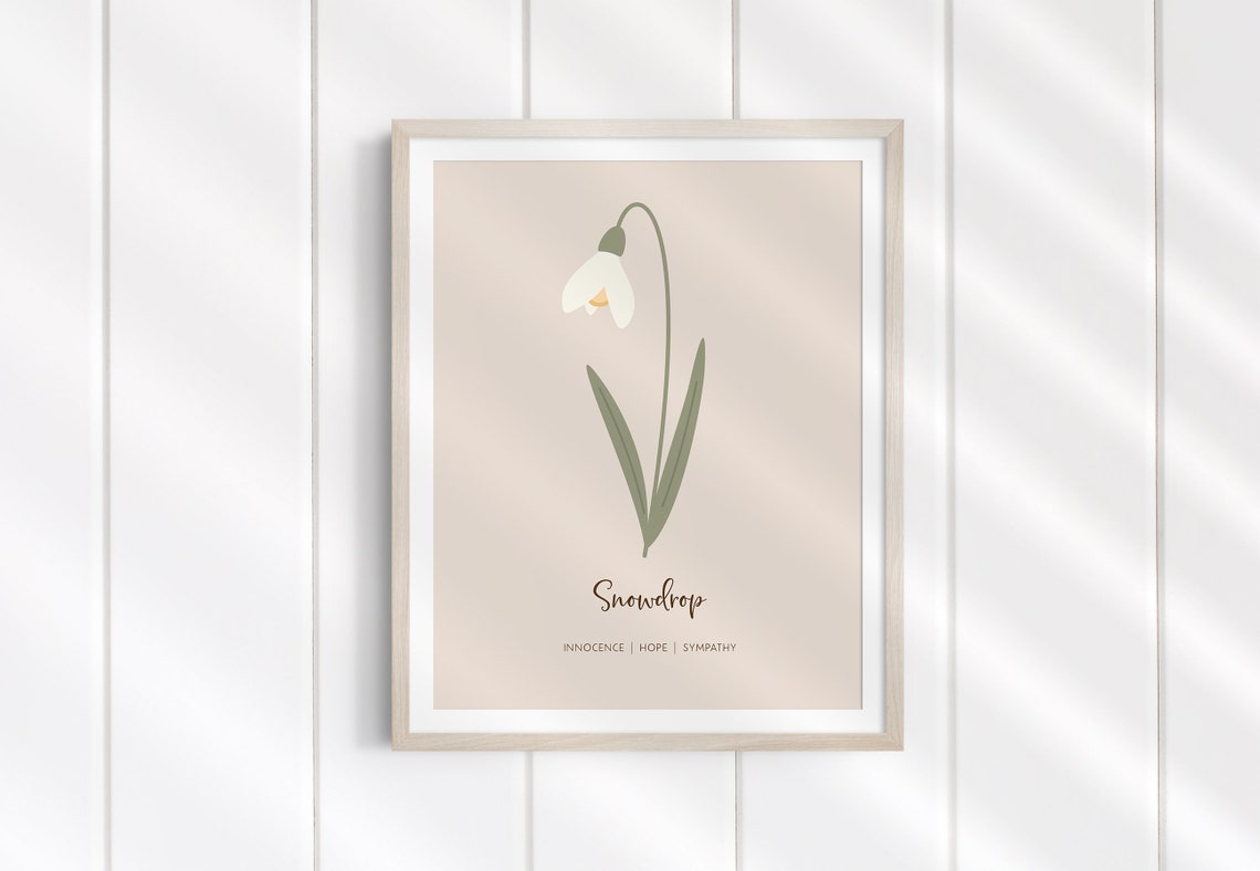 SNOWDROP January Birth Month Flower Printable Wall Art, Snowdrop Flower ...