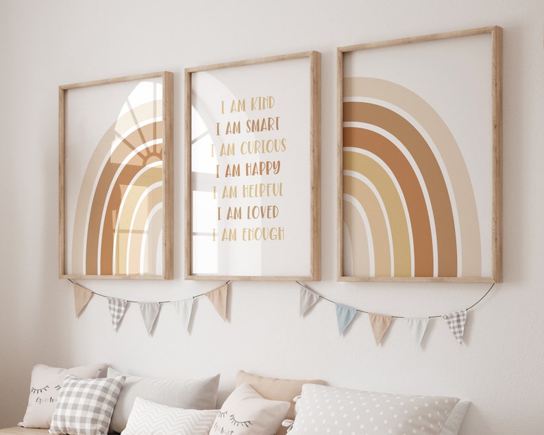 Neutral Rainbow Affirmations Printable Wall Art 3 Set Kids - Etsy