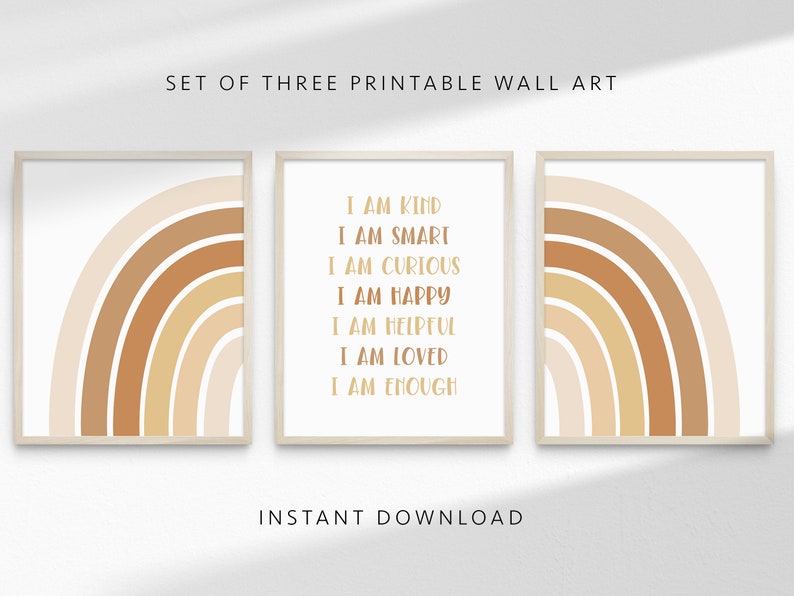 Neutral Rainbow Affirmations Printable Wall Art 3 Set Kids - Etsy
