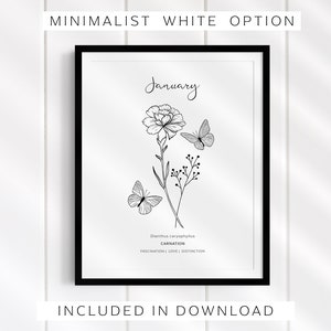 January Birth Flower CARNATION Printable Wall Art | Carnation Flower ...