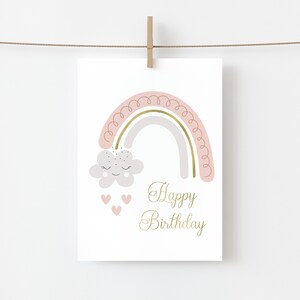 PRINTABLE Happy Birthday Card, Boho Rainbow Birthday Card, Girls ...