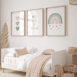 You Are so Loved Set of 3 Pink Printable Wall Art, Rainbow Hearts Print ...