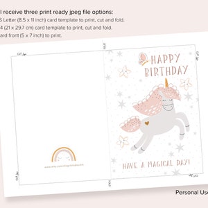 PRINTABLE Happy Birthday Card, Unicorn Birthday Card, Girls Birthday ...