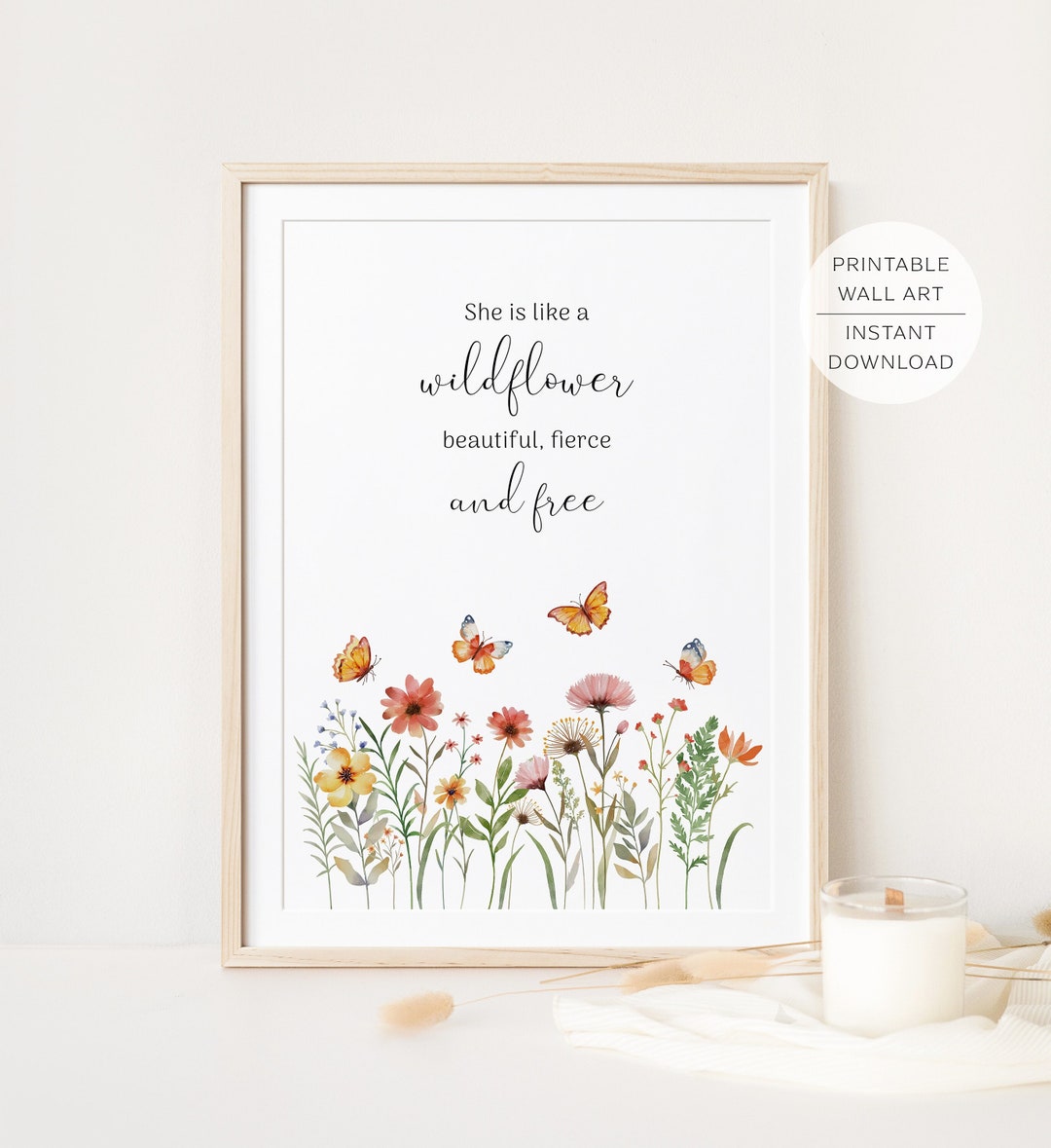 Colourful Wildflowers Quote Printable Wall Art, She is Like a ...