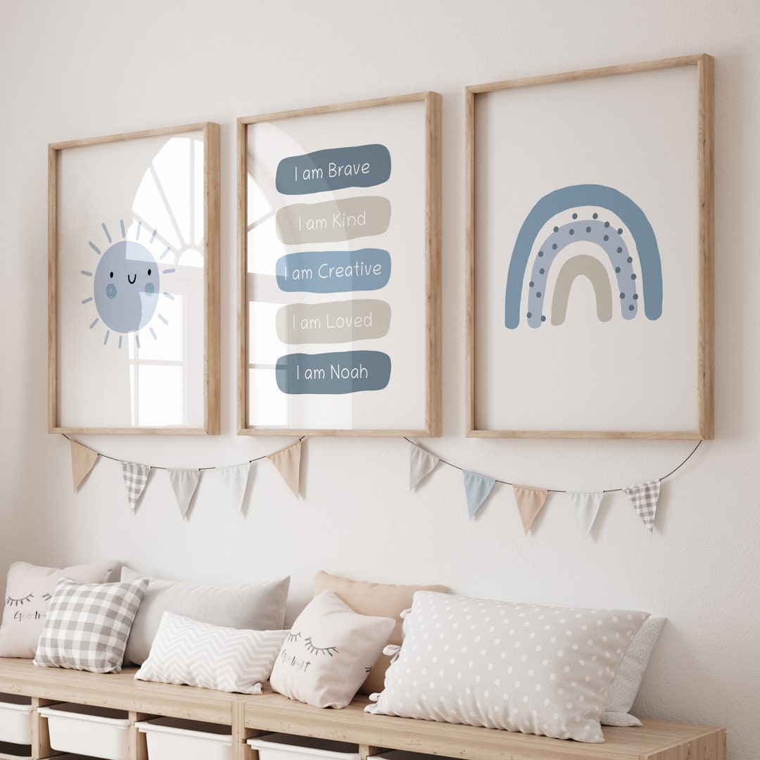 Personalised BOHO Affirmations Printable Wall Art, Name Print, Blue Set ...