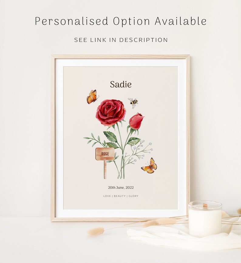 ROSE June Birth Month Flower Printable Wall Art Rose Birth - Etsy