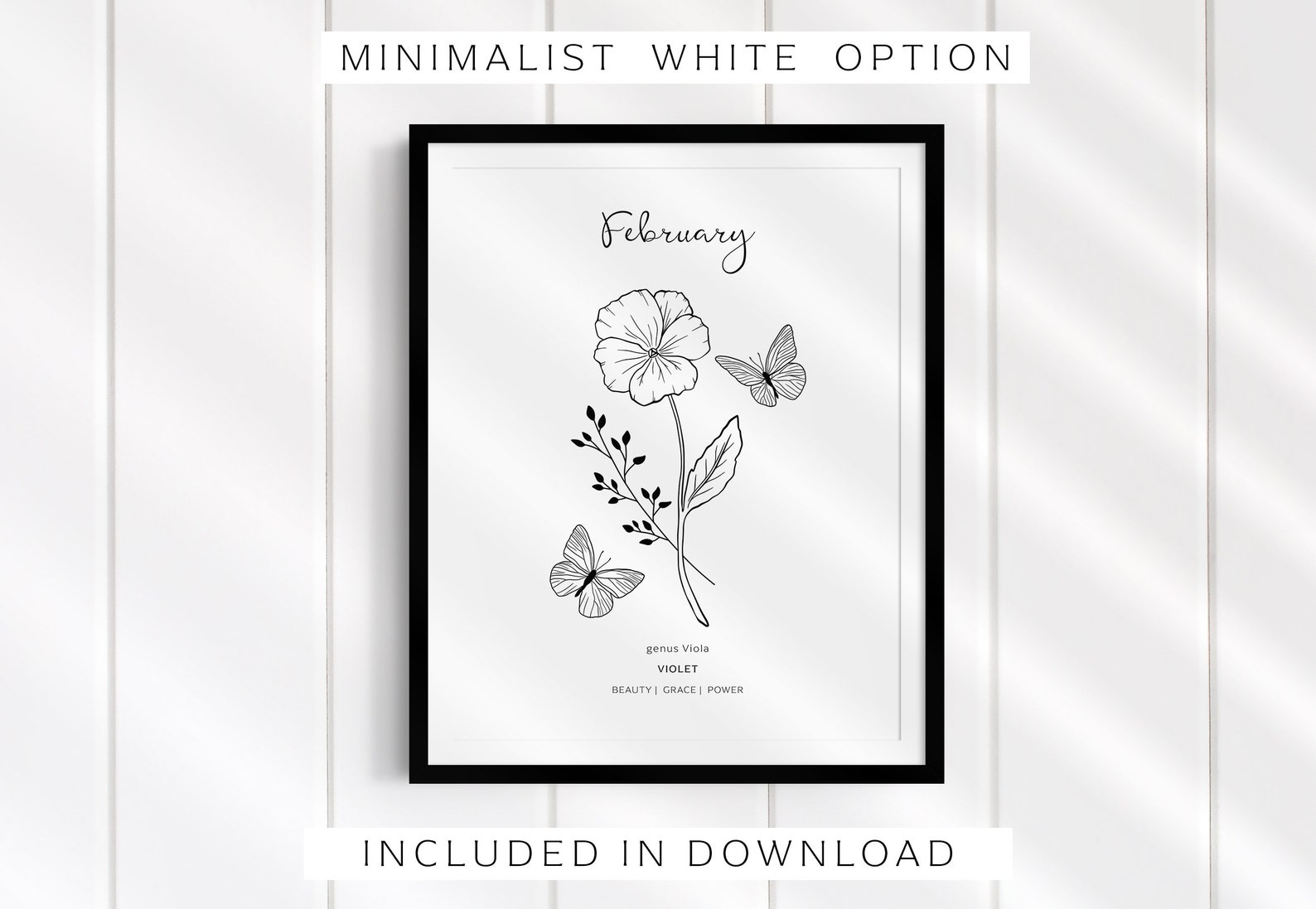 Violet February Birth Flower Printable Wall Art, Minimalist Line ...