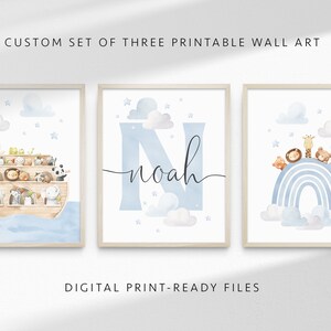 Personalised Noahs Ark Nursery Printable Wall Art, Set of 3, Safari ...