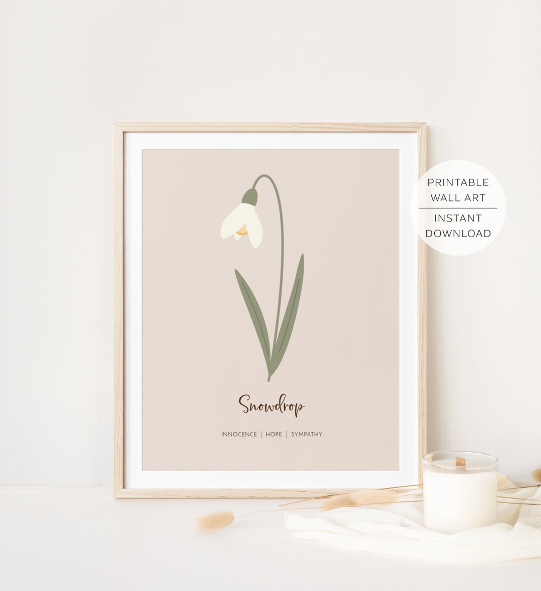 SNOWDROP January Birth Month Flower Printable Wall Art, Snowdrop Flower ...