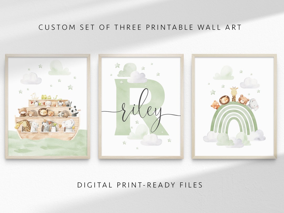 Personalised Noahs Ark Nursery Printable Wall Art Set of 3 - Etsy