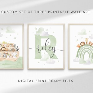 Personalised Noahs Ark Nursery Printable Wall Art, Set of 3, Safari ...
