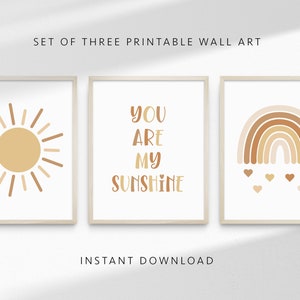 BOHO You Are My Sunshine Printable Wall Art, Set of 3, Sun Rainbow ...