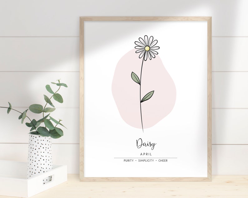 DAISY April Birth Month Flower Printable Wall Art, Modern, Minimalist ...