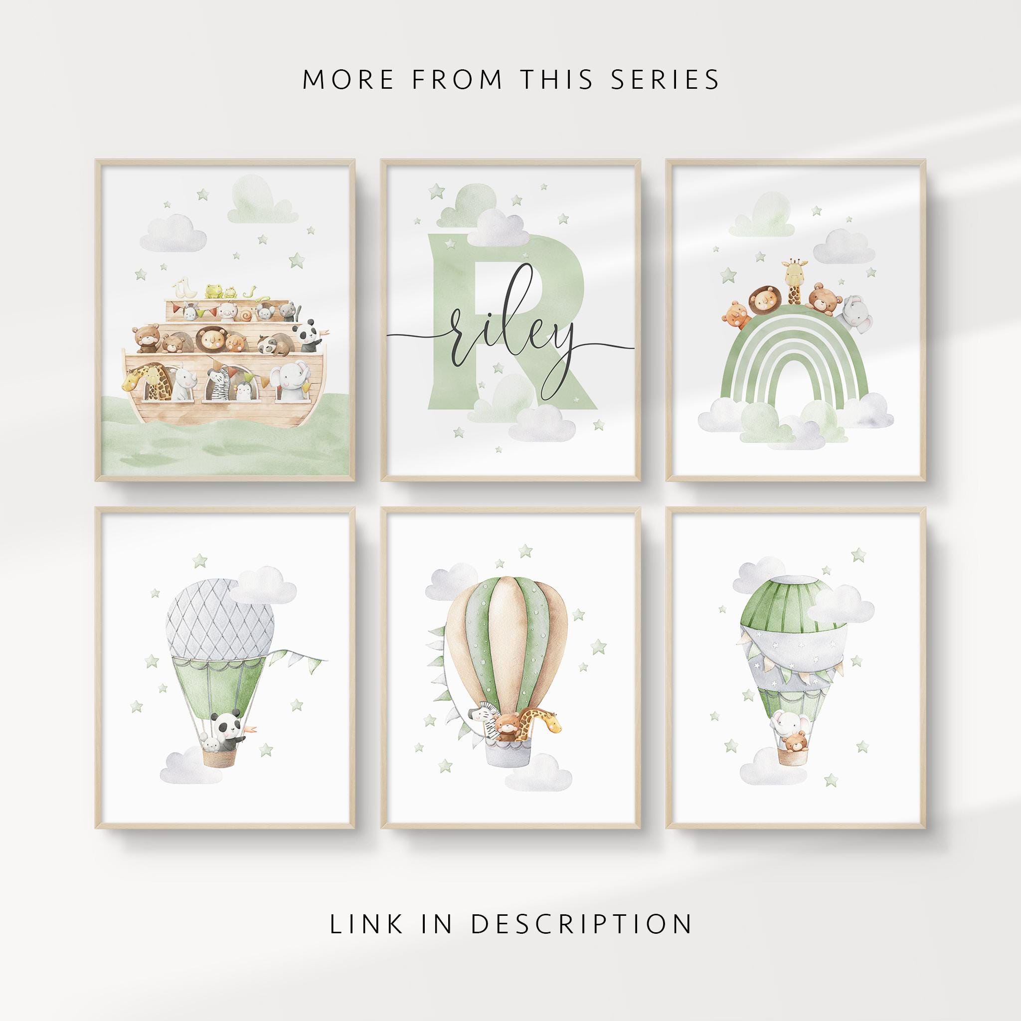 Noah's Ark Printable Wall Art, Baby Animals Nursery Decor, Green ...