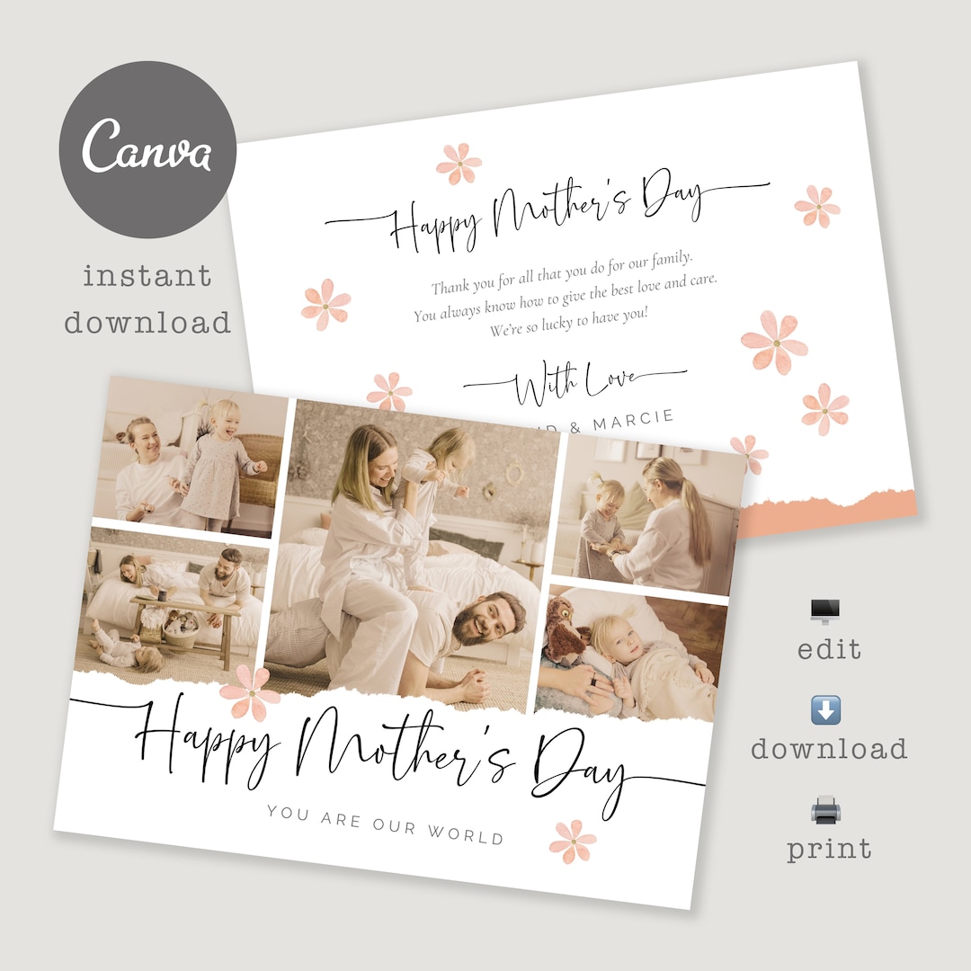 Editable Mother's Day 5x7" Double Sided Canva Card Template, Floral ...
