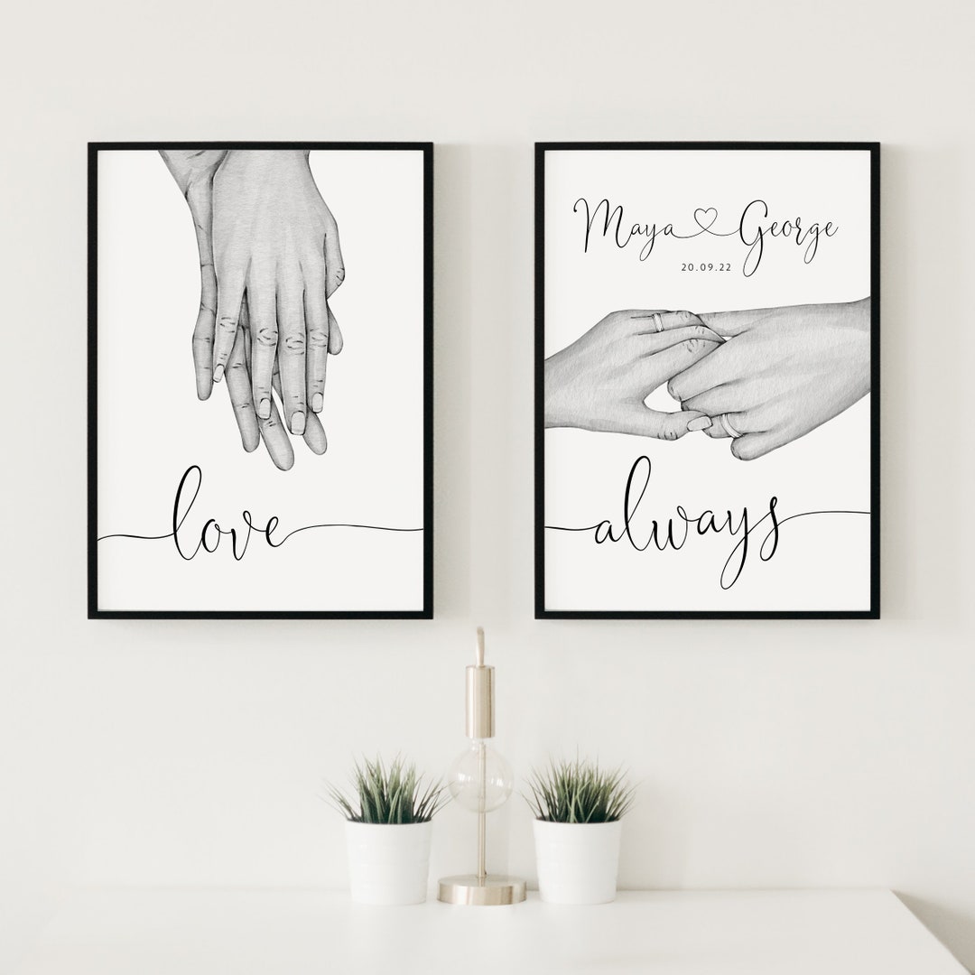 Personalised COUPLES Printable Wall Art, Romantic Holding Hands Print ...