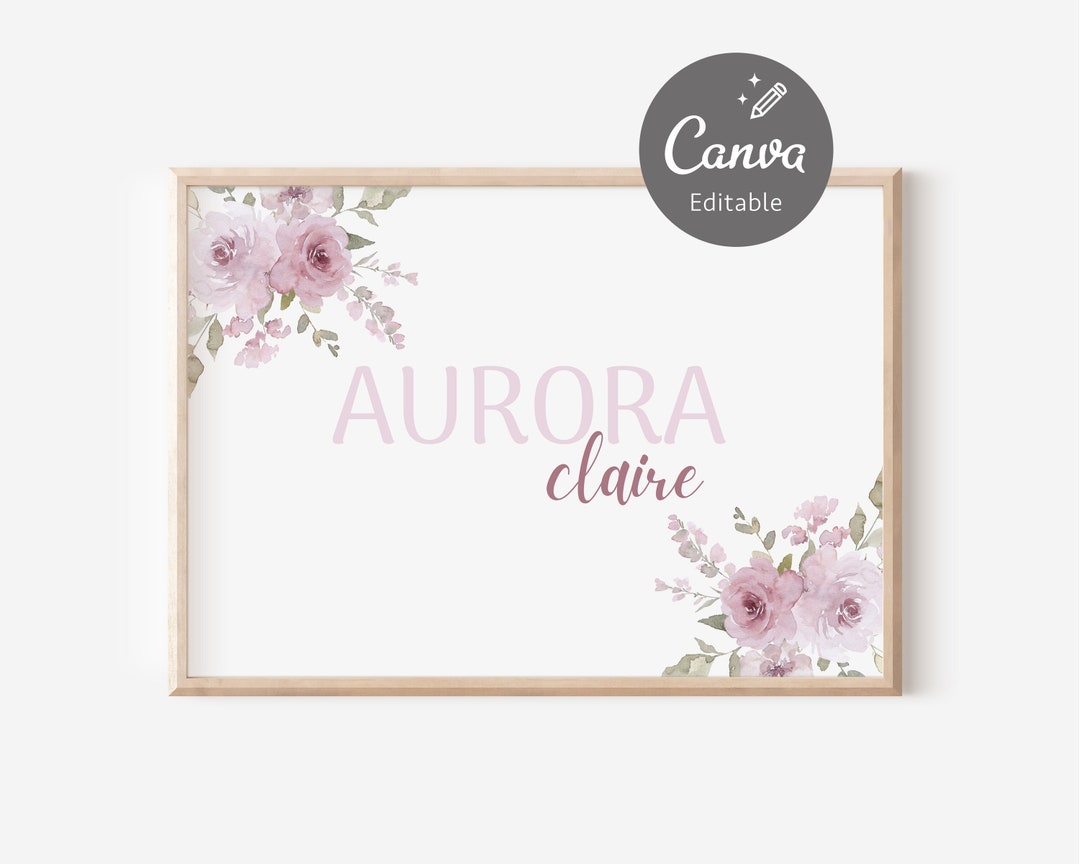 Editable Girl Baby Name Template, Dusty Rose Nursery Canva Template ...