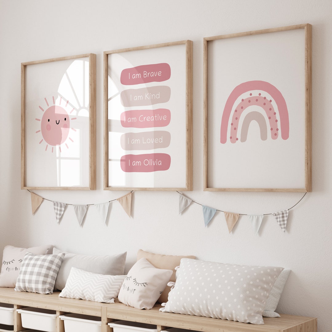 Personalised BOHO Affirmations Printable Wall Art, Name Print, Pink Set ...