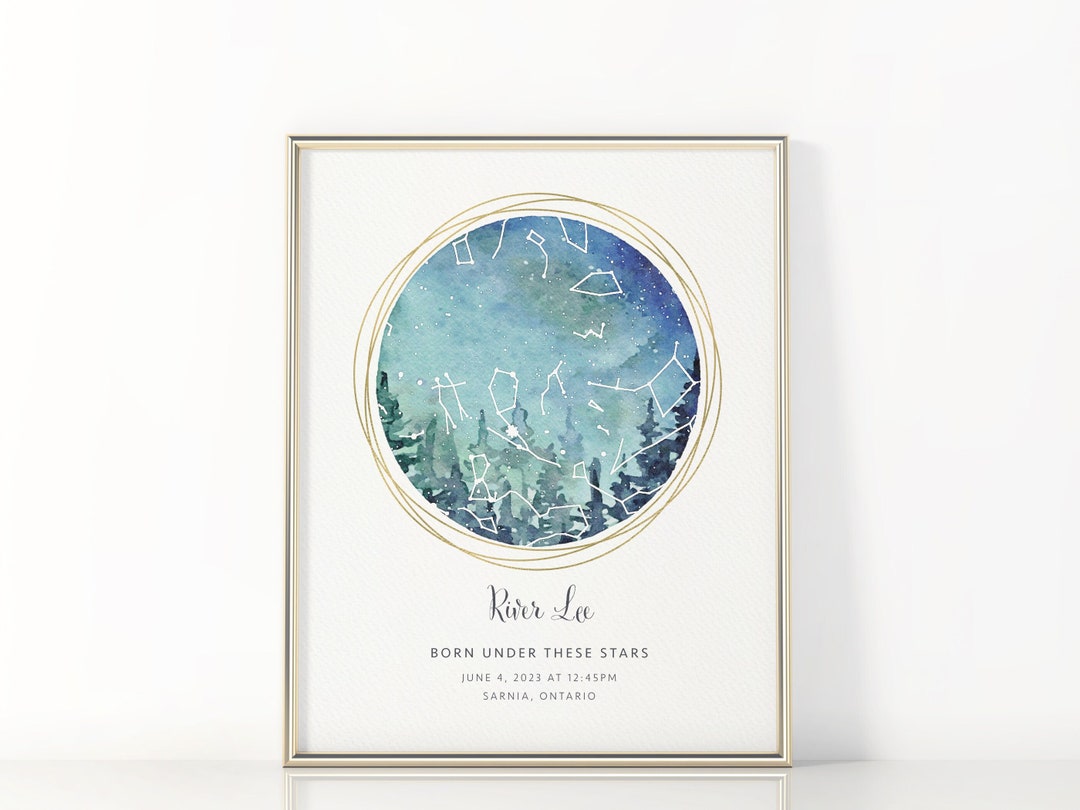 Birth Star Map Printable Wall Art Kids Room Decor, Unique New Baby Gift ...
