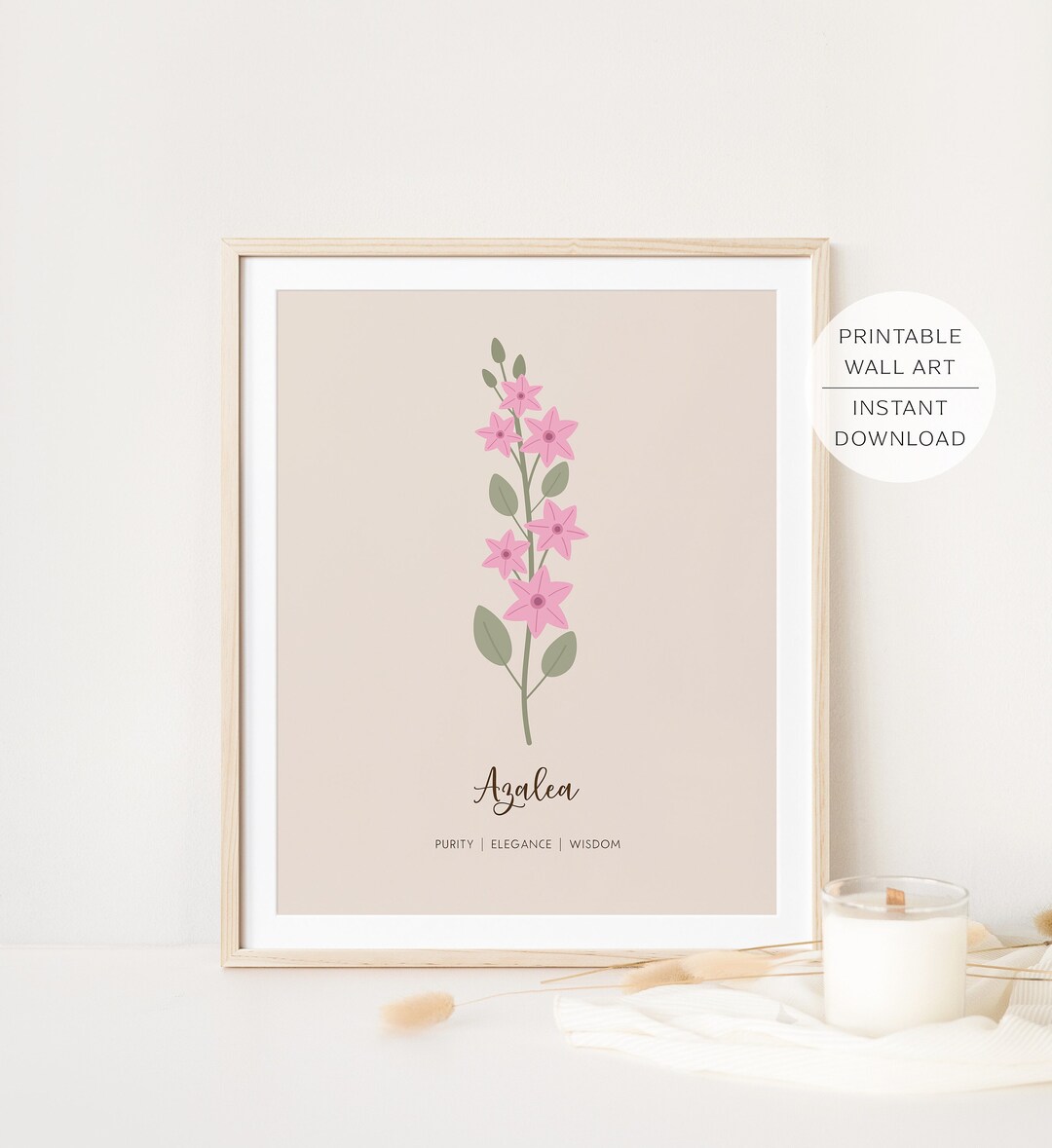 AZALEA May Birth Month Flower Printable Wall Art, Azalea Flower Meaning ...