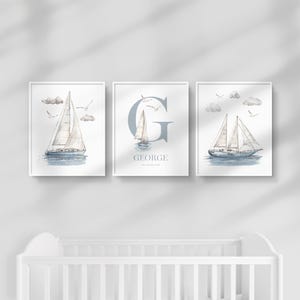 Personalised Nautical Sailboat Printable Wall Art, Set of 3, Nautical ...