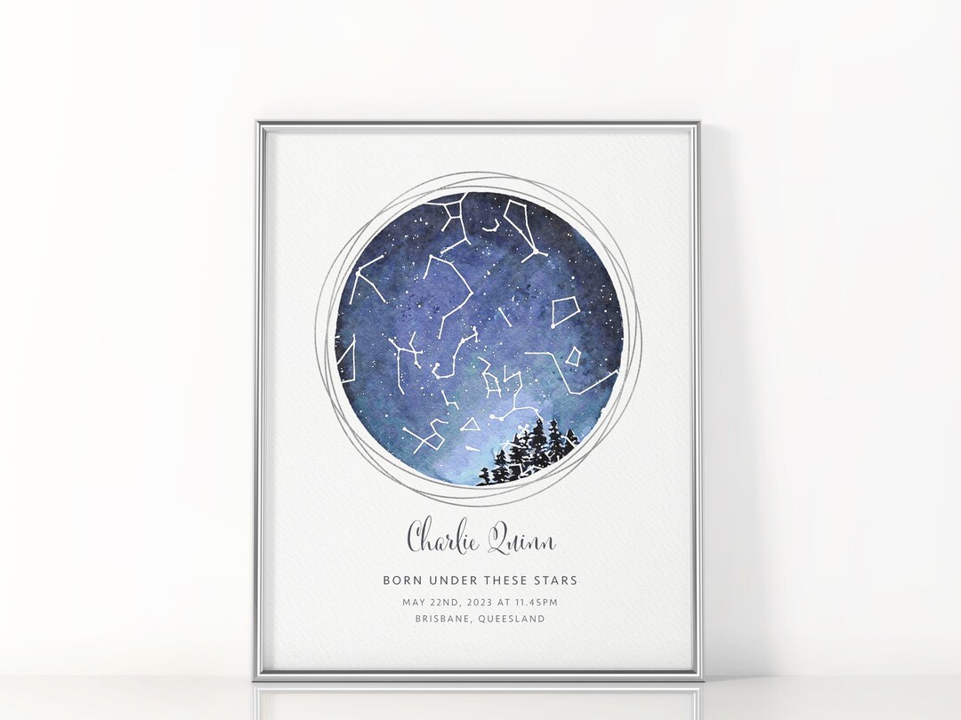Birth Star Map Printable Wall Art Kids Room Decor, Unique New Baby Gift ...