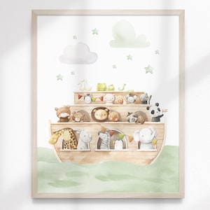Personalised Noahs Ark Nursery Printable Wall Art, Set of 3, Safari ...