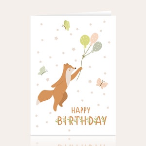 Fox Printable Birthday Card, Girl Butterfly Theme | Instant Download - Etsy