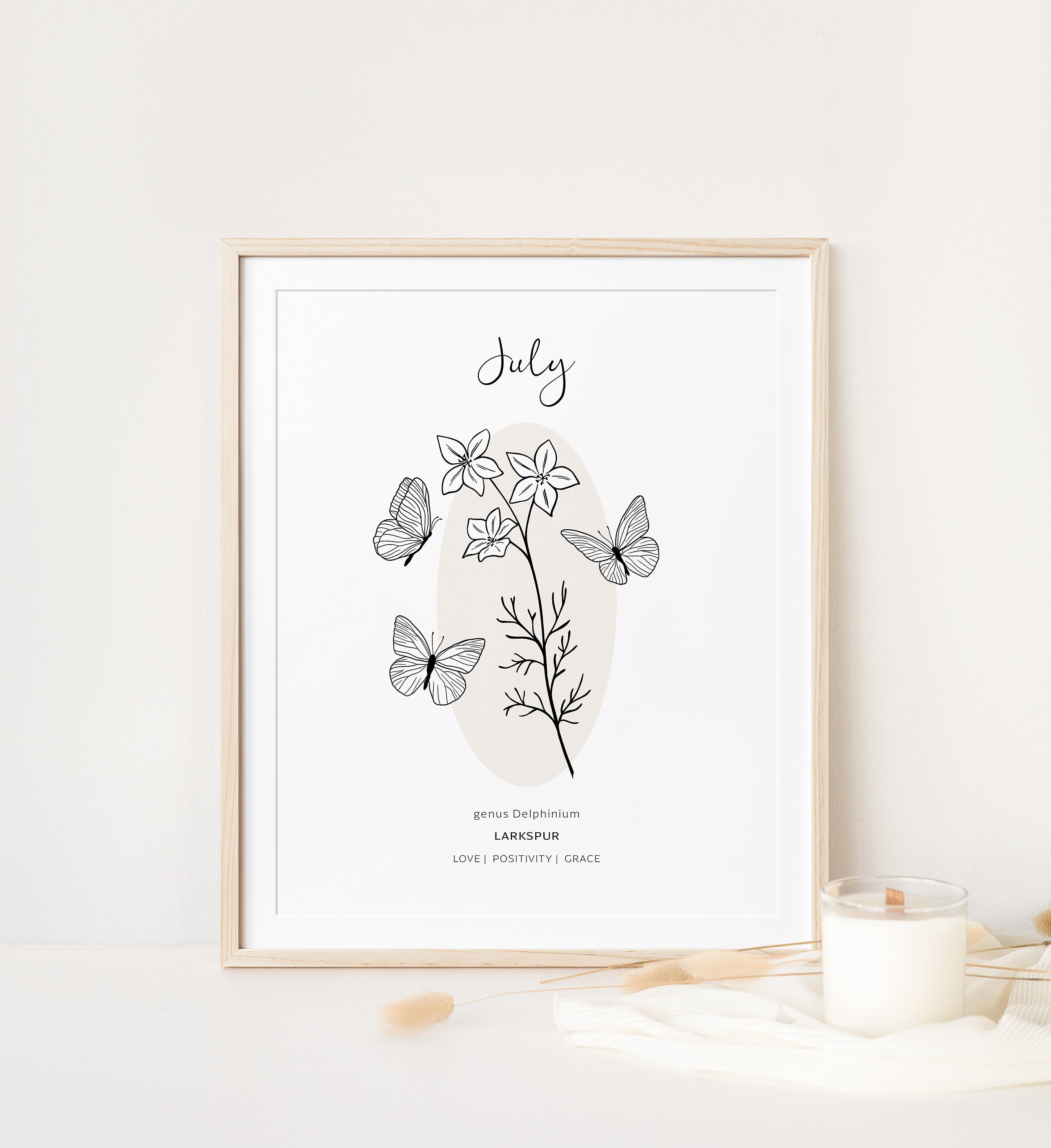 Larkspur July Birth Flower Printable Wall Art, Minimalist Line Drawing ...