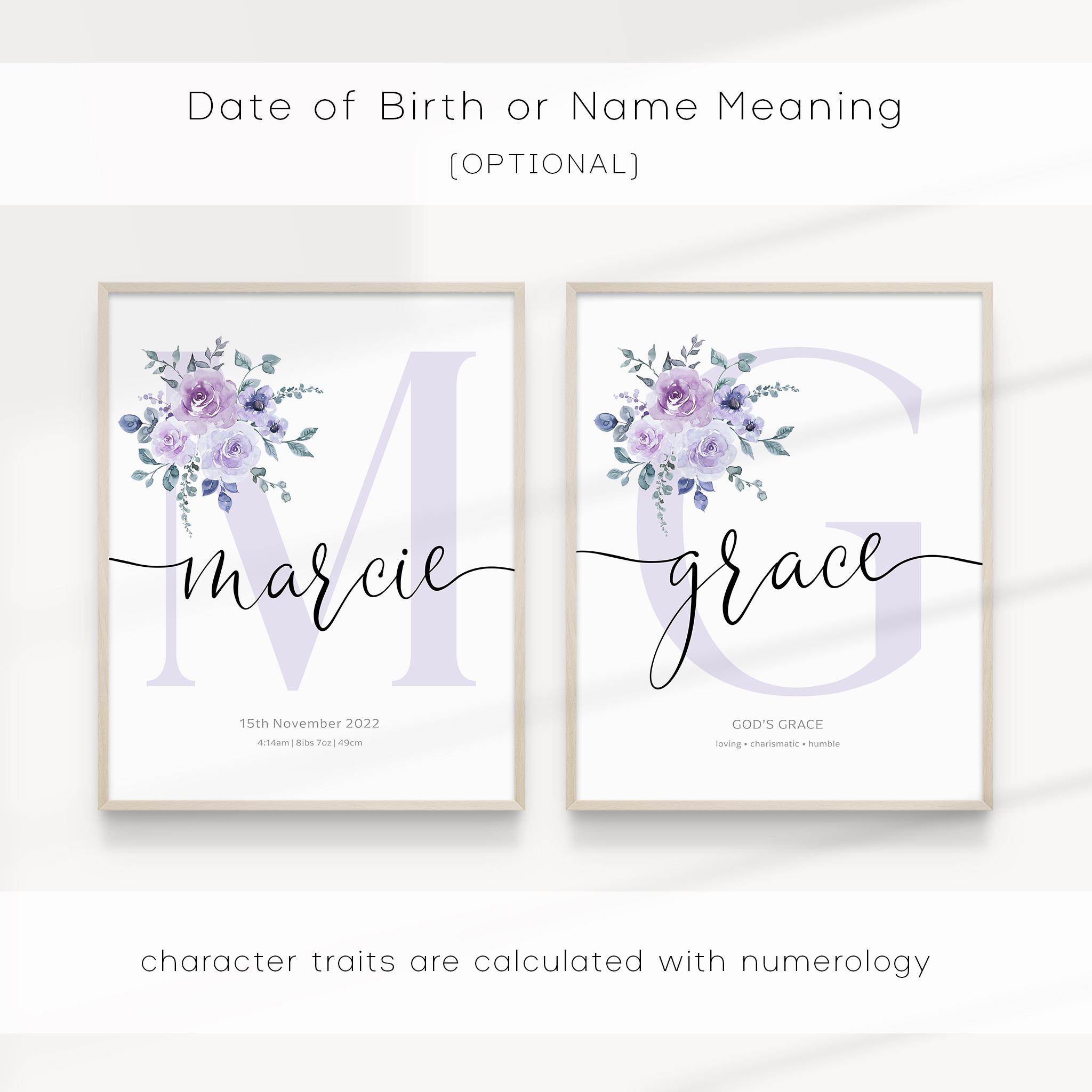 Soft Lilac Floral Rainbow Personalised Letter Name Printable Girls Wall ...