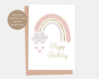 Rainbow Card, Printable Rainbow Birthday Card, Boho Rainbow Birthday ...