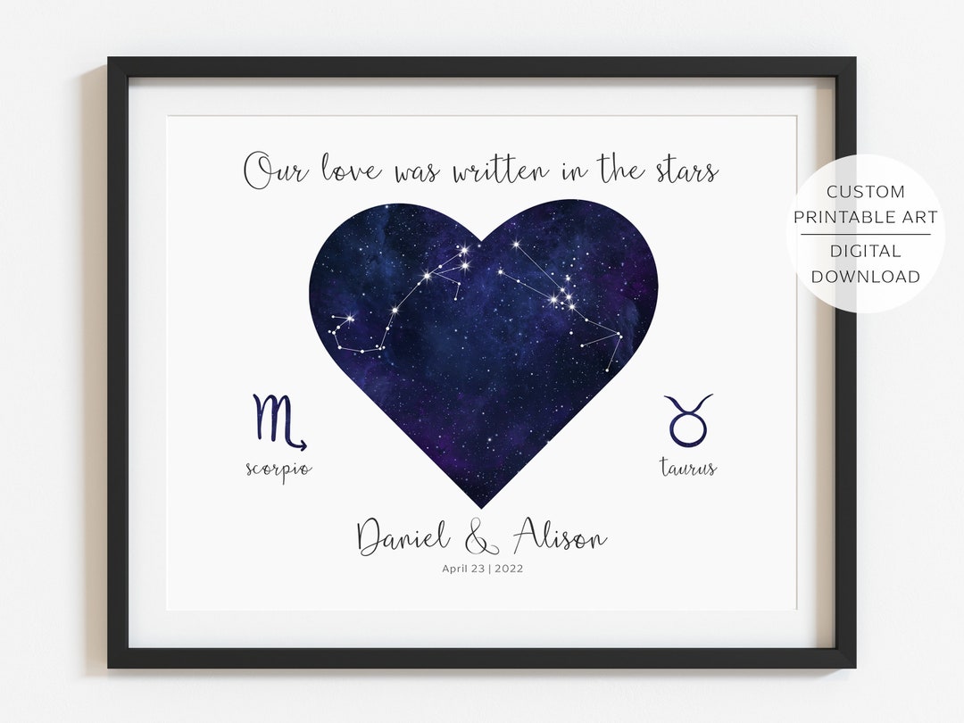 COUPLES Star Sign Constellations Personalised ZODIAC - Etsy