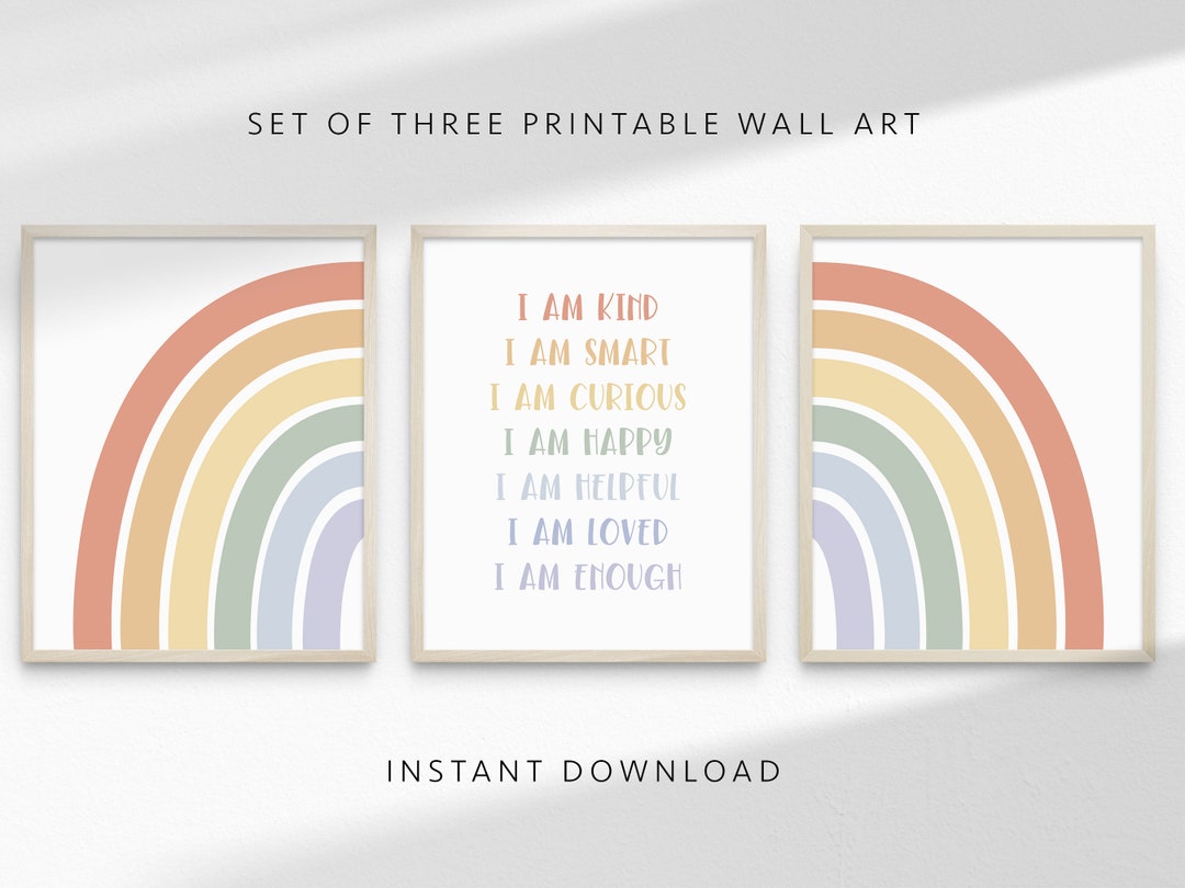 Classic Rainbow Affirmations Printable Wall Art, 3 Set, Kids Wall Art ...