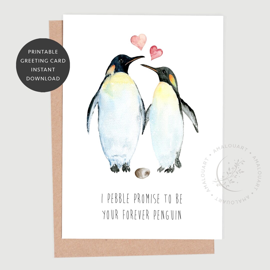 PRINTABLE Pebble Promise Forever Penguin Greeting Card, 5x7 Card ...